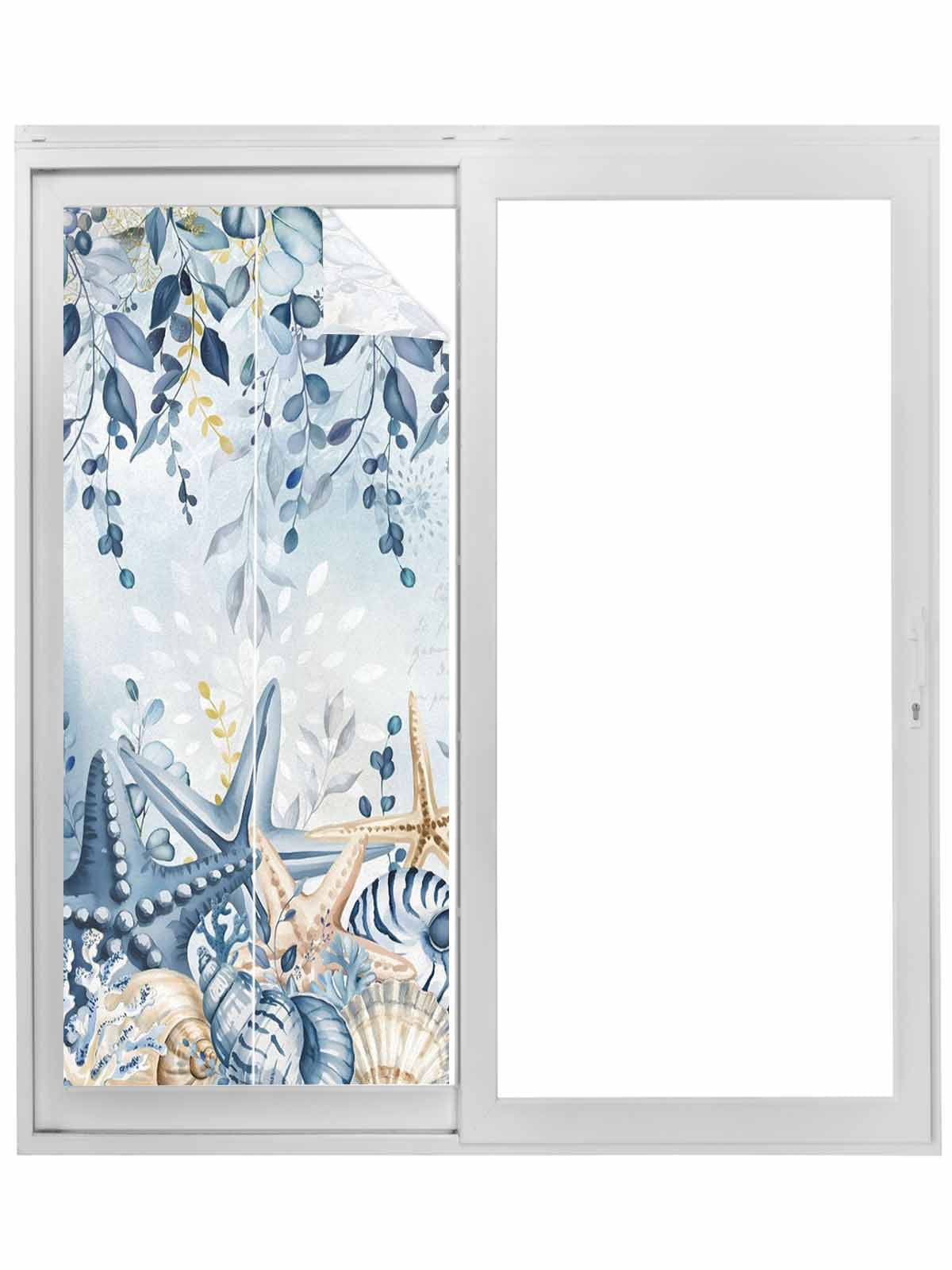 Blue Eucalyptus Coastal Window Privacy Film, Beach Starfish Shell ...