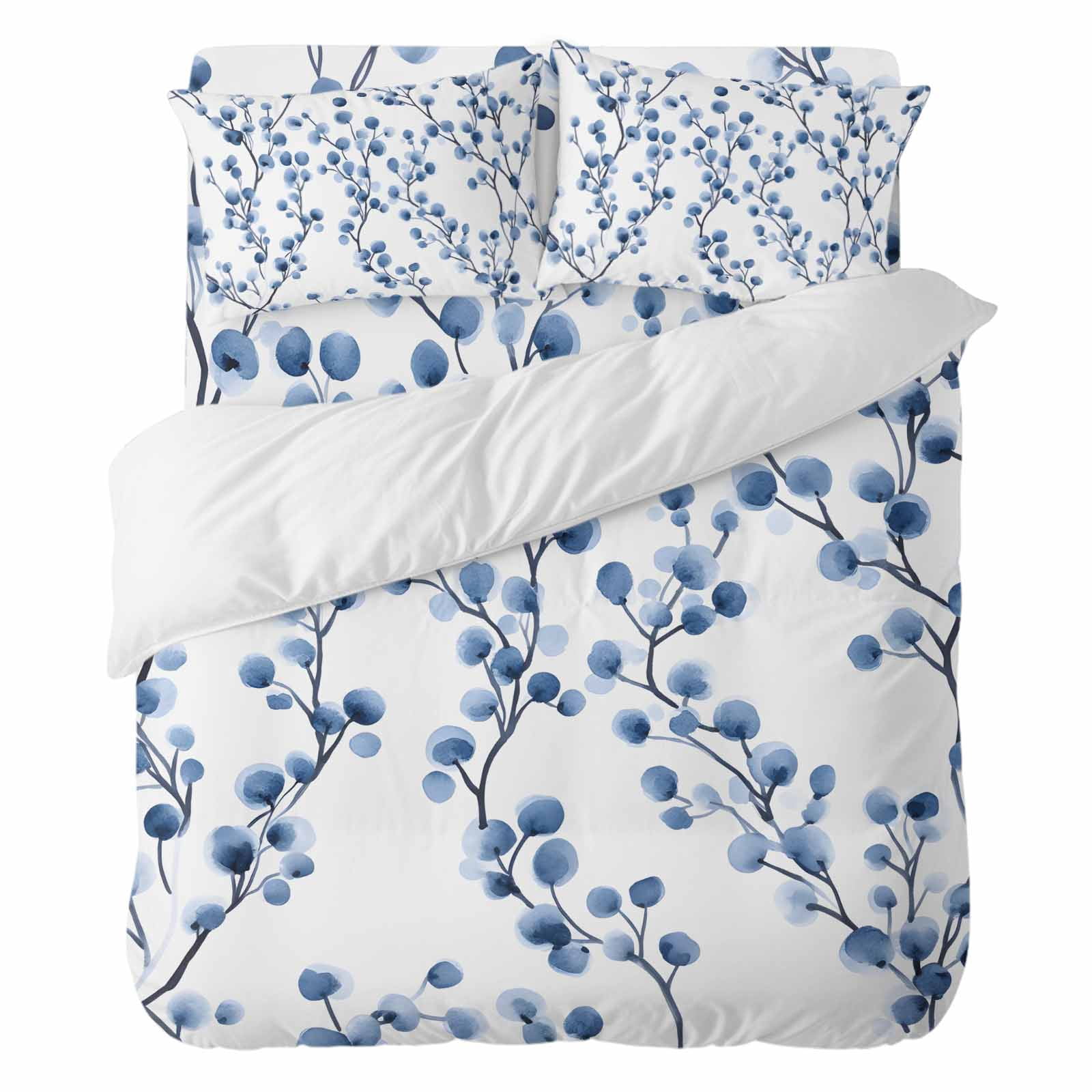Blue Eucalyptus Comforter Set Twin Size, Spring Botanical Branch Leaf ...