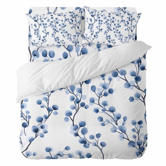 Blue Eucalyptus Comforter Set Twin Size, Spring Botanical Branch Leaf ...