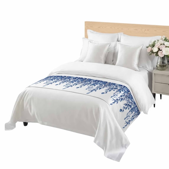Blue Eucalyptus Leaf Bed Runner Twin Size Weeping Botanical Watercolor ...