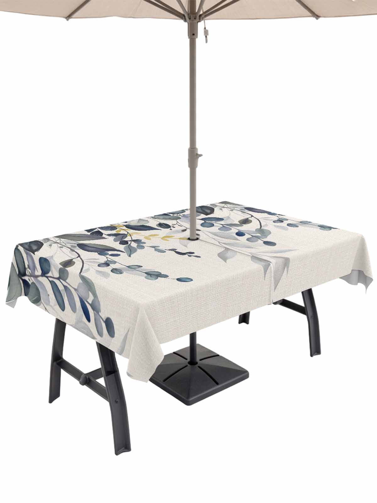 Blue Eucalyptus Leaf Rectangle Outdoor Tablecloth with Umbrella Hole ...