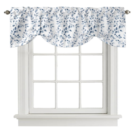 Blue Eucalyptus Leaf Tie Up Valance Curtains Watercolor Leaves ...