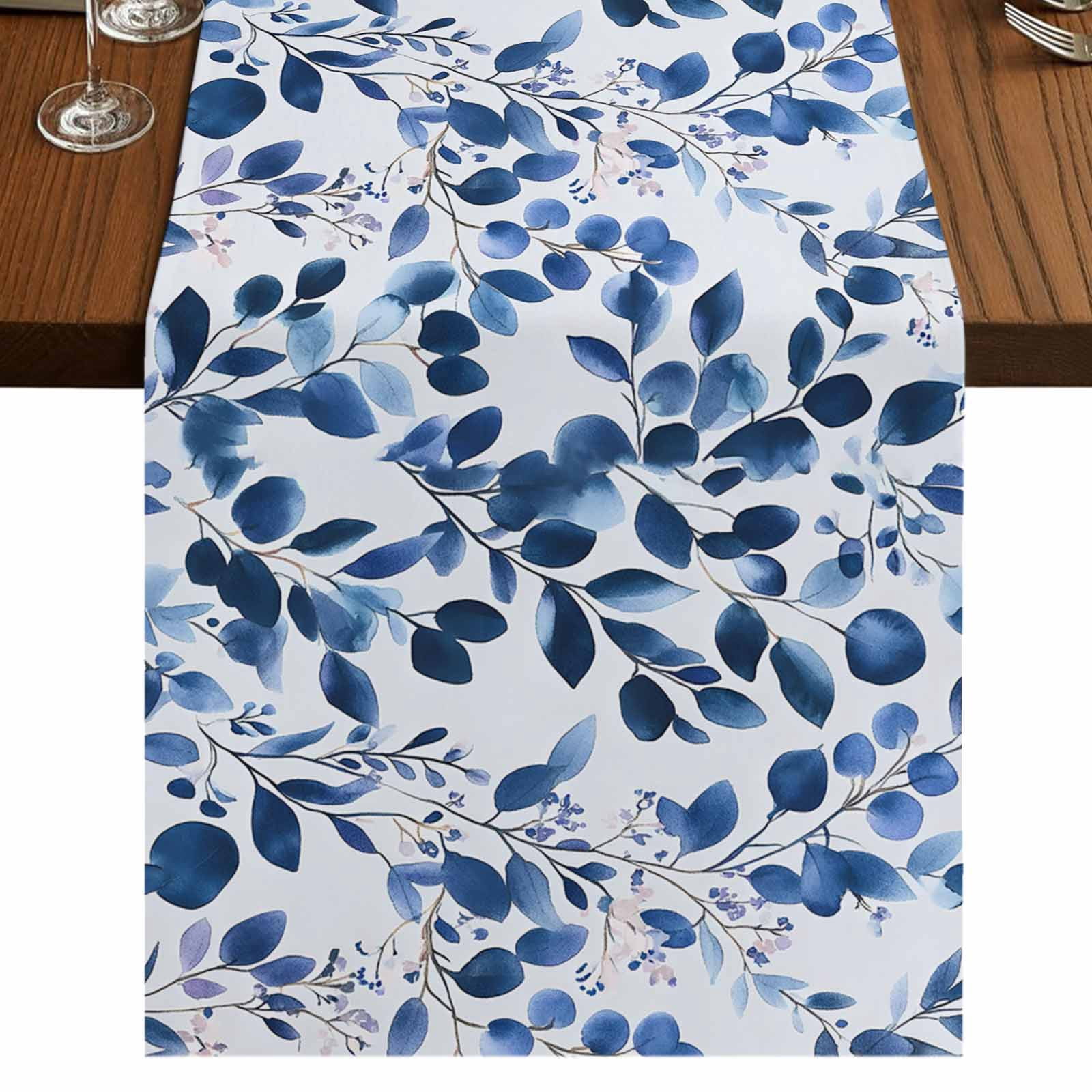 Blue Eucalyptus Leaves 120 Inch Table Runner, Spring Botanical Greenery ...