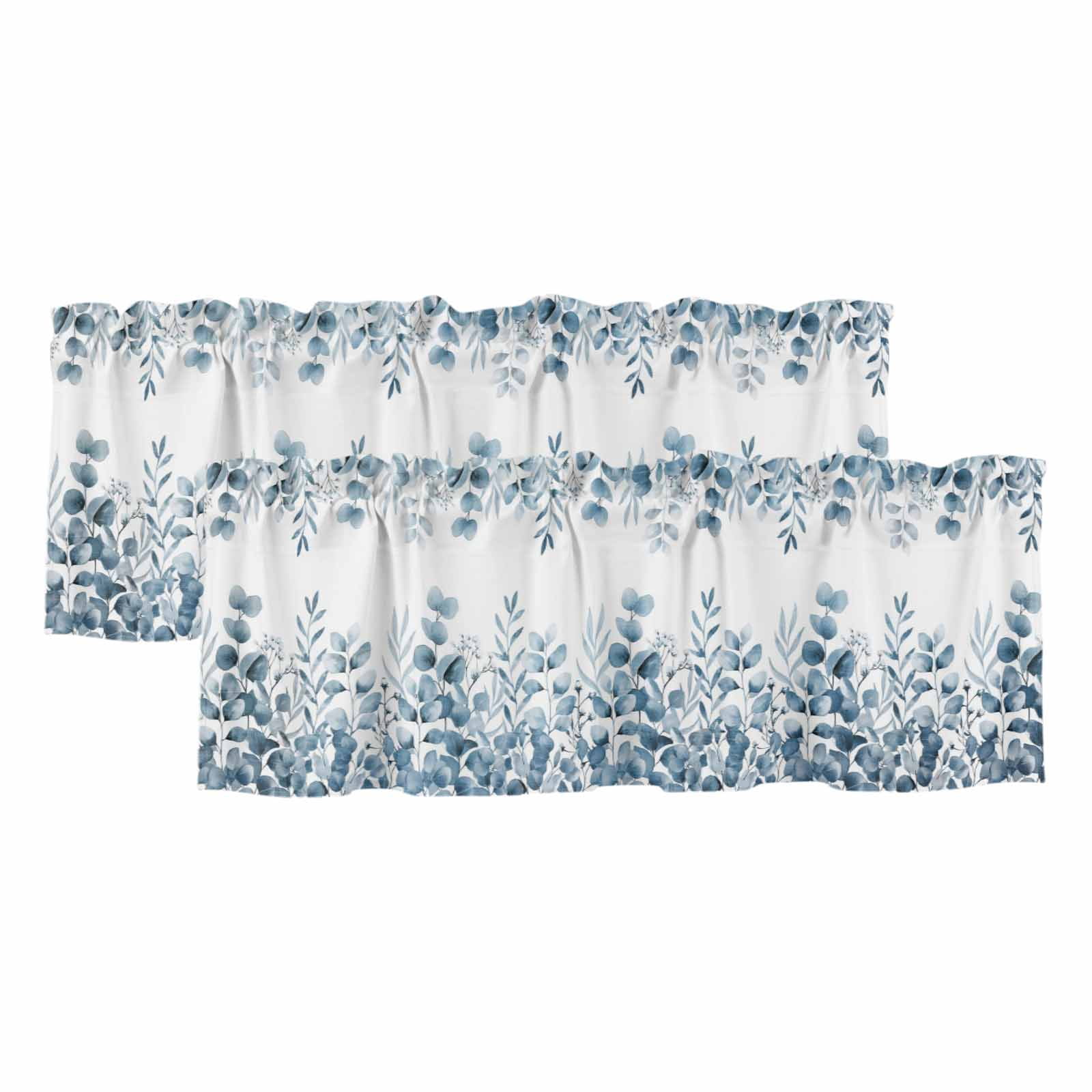 Blue Eucalyptus Leaves 2 Panels Kitchen Valance, Summer Plants Leaf ...