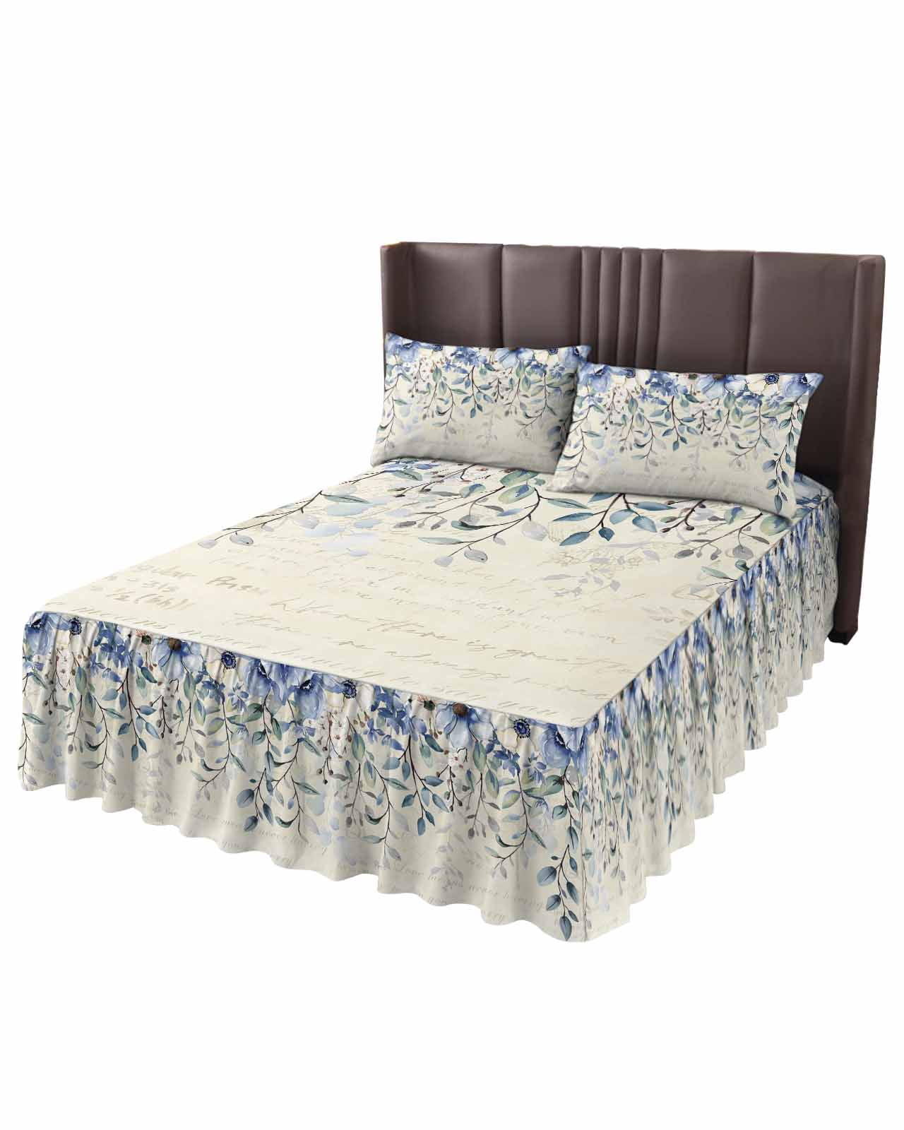 Blue Eucalyptus Leaves Bed Skirt King Size 18 Inch Drop, Farmhouse ...