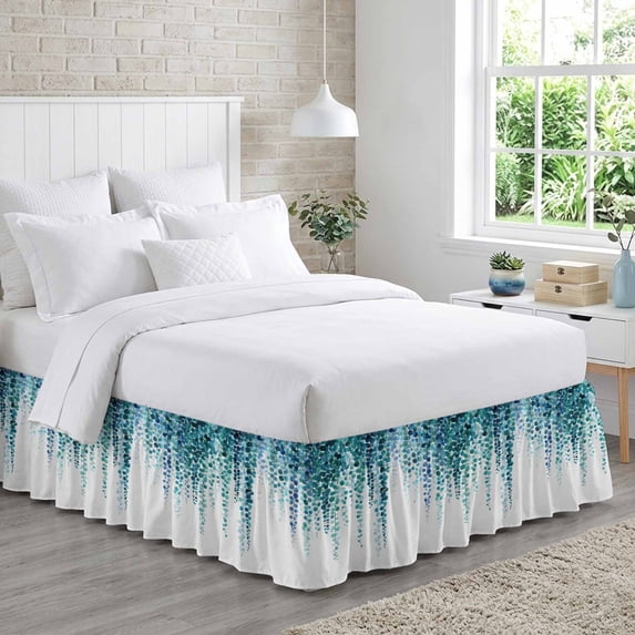 Blue Eucalyptus Leaves Bed Skirt Queen Size 16 Inch Drop, Summer ...