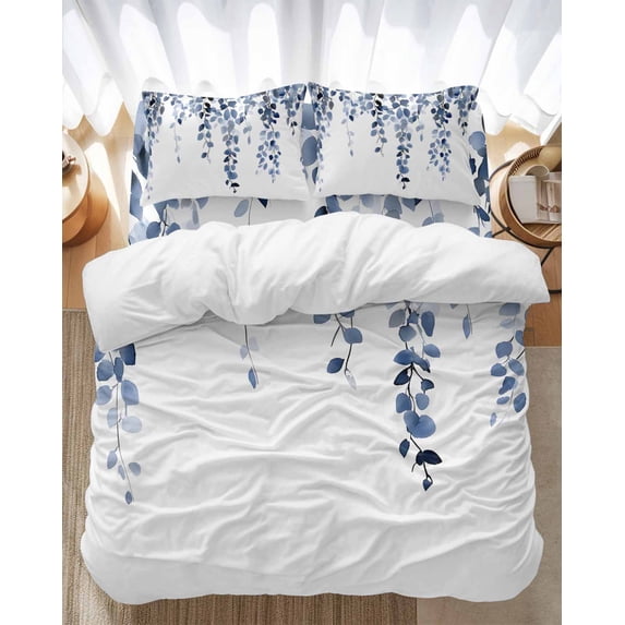 Blue Eucalyptus Leaves Bedding Duvet Cover Set Queen Size 4 Pieces ...