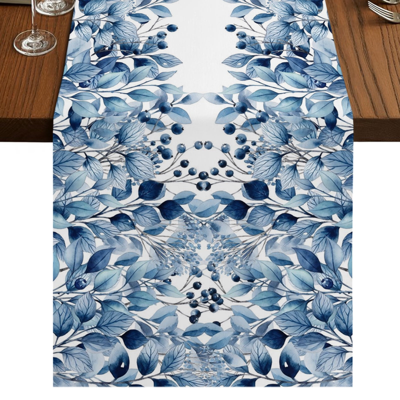 Blue Eucalyptus Leaves Burlap Cotton Table Runner 18x72 Inches Long ...