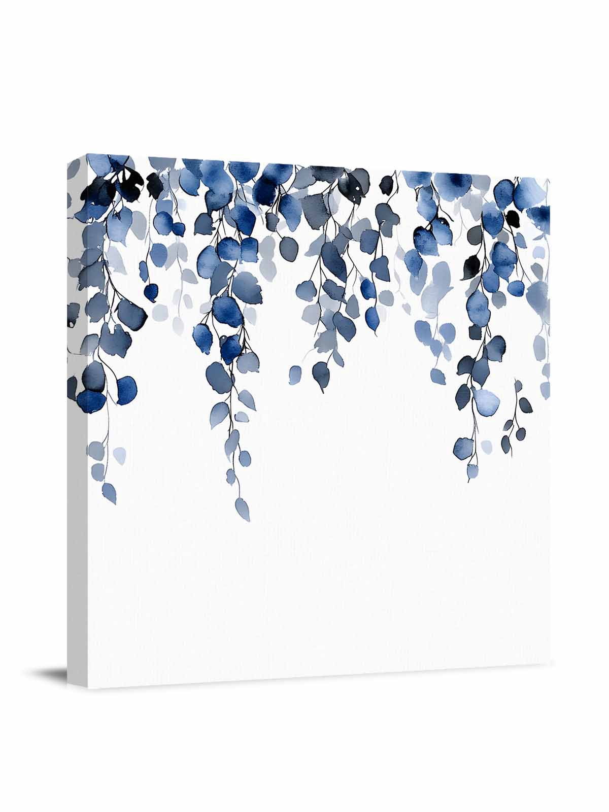 Blue Eucalyptus Leaves Canvas Wall Art, Rustic Summer Watercolor Plant ...