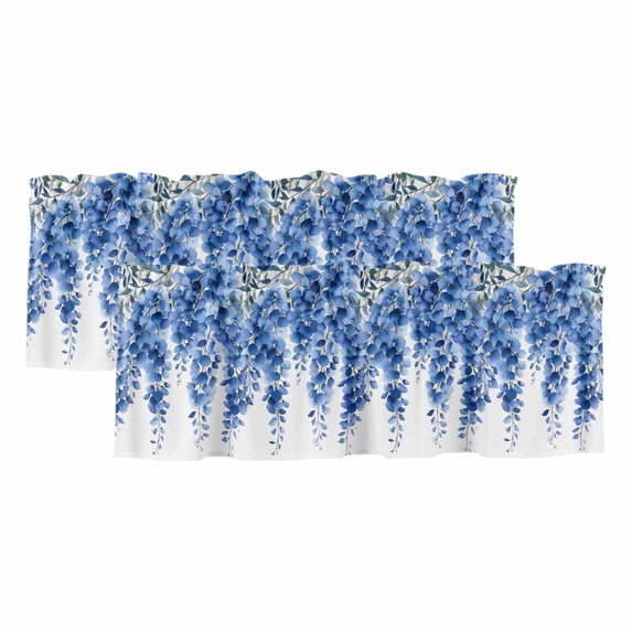 Blue Eucalyptus Leaves Curtain Valances for Windows, Kitchen Valance ...