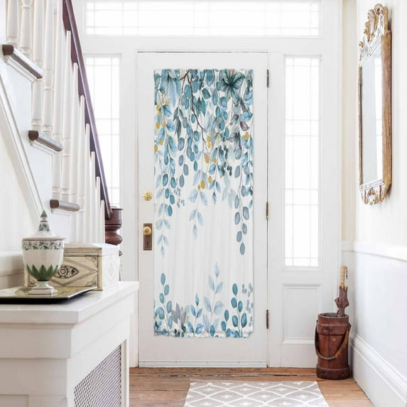 Blue Eucalyptus Leaves Door Curtains for Door Window, French Sidelight ...
