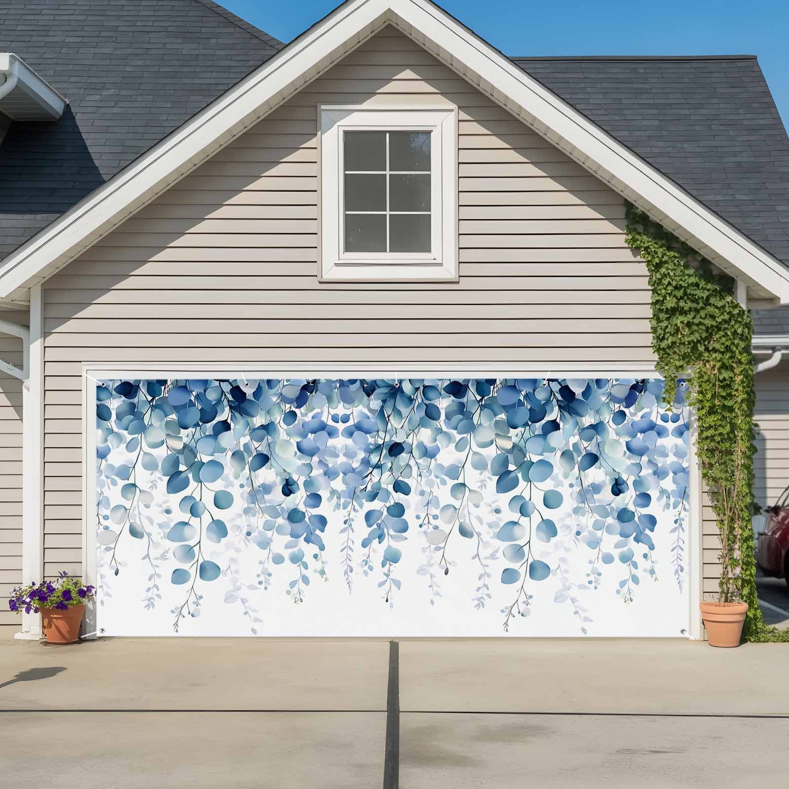 Blue Eucalyptus Leaves Garage Door Cover Banner 7 x 16 FT, Summer ...