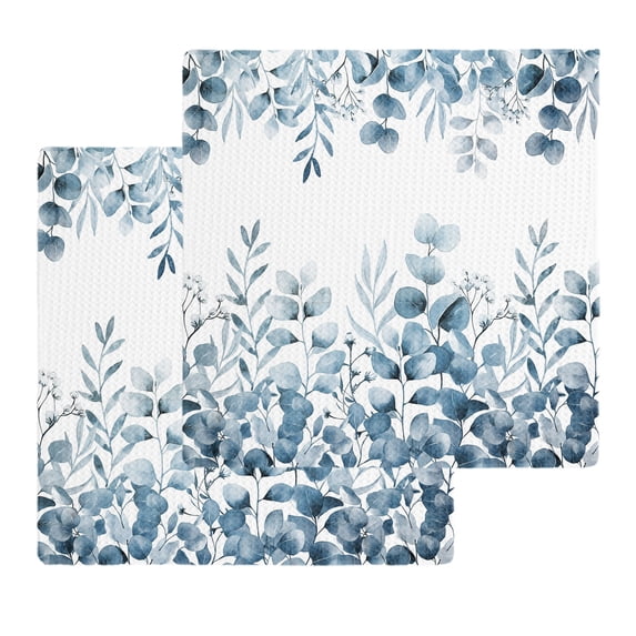 Blue Eucalyptus Leaves Kitchen Dish Towels for Drying Dishes Set of 2 ...