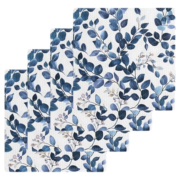 Blue Eucalyptus Leaves Kitchen Dish Towels for Drying Dishes Set of 4 ...
