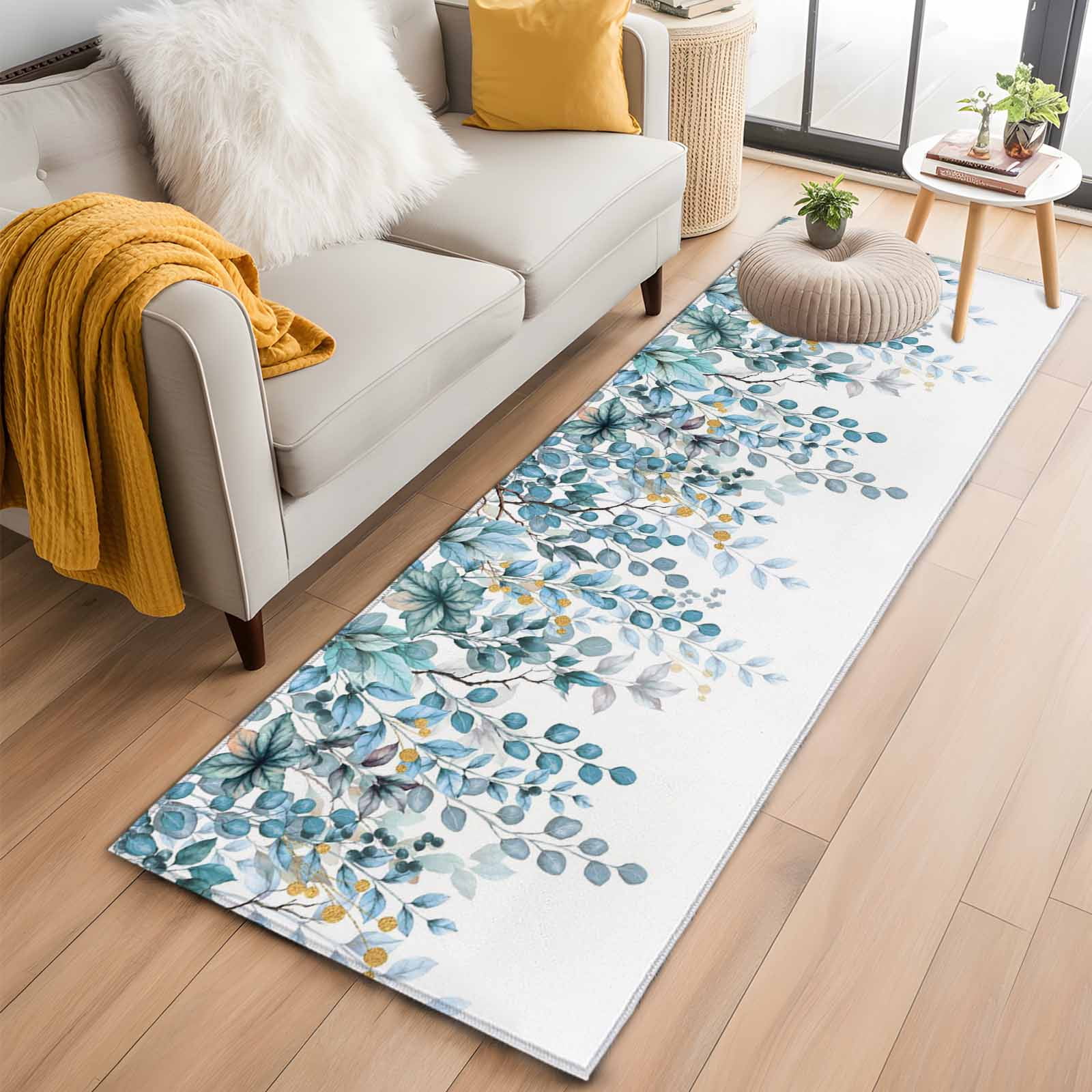 Blue Eucalyptus Leaves Kitchen Runner Rug 2x6 Washable Runners for ...