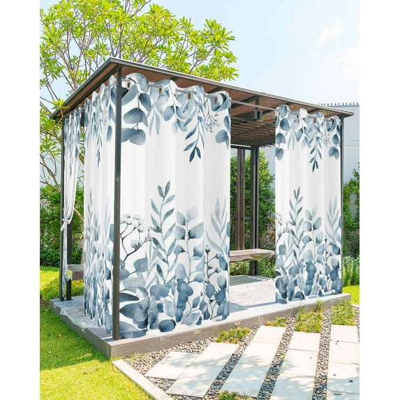 Blue Eucalyptus Leaves Outdoor Curtains for Patio, Watercolor Spring ...