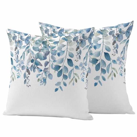 Blue Eucalyptus Leaves Outdoor Pillow Covers 18"x18" Set of 2 ...