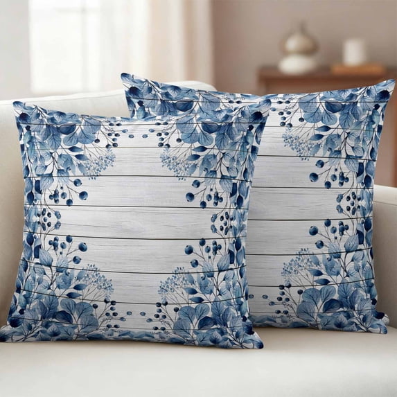 Blue Eucalyptus Leaves Outdoor Waterproof Throw Pillow Covers 16x16 Set ...