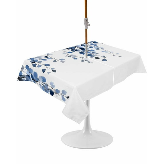 Blue Eucalyptus Leaves Rectangle Outdoor Tablecloth, Waterproof Table ...