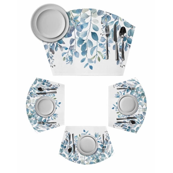 Blue Eucalyptus Leaves Round Table Placemats Set of 2 Wedge Placemats ...