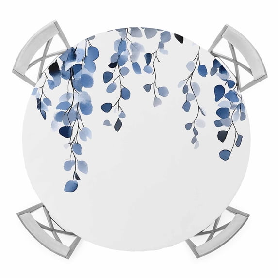 Blue Eucalyptus Leaves Round Tablecloth for 36-44 Inch Tables,Fitted ...
