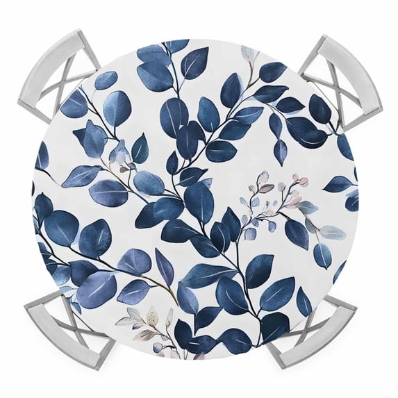 Blue Eucalyptus Leaves Round Tablecloth for 45-54 Inch Tables, Fitted ...