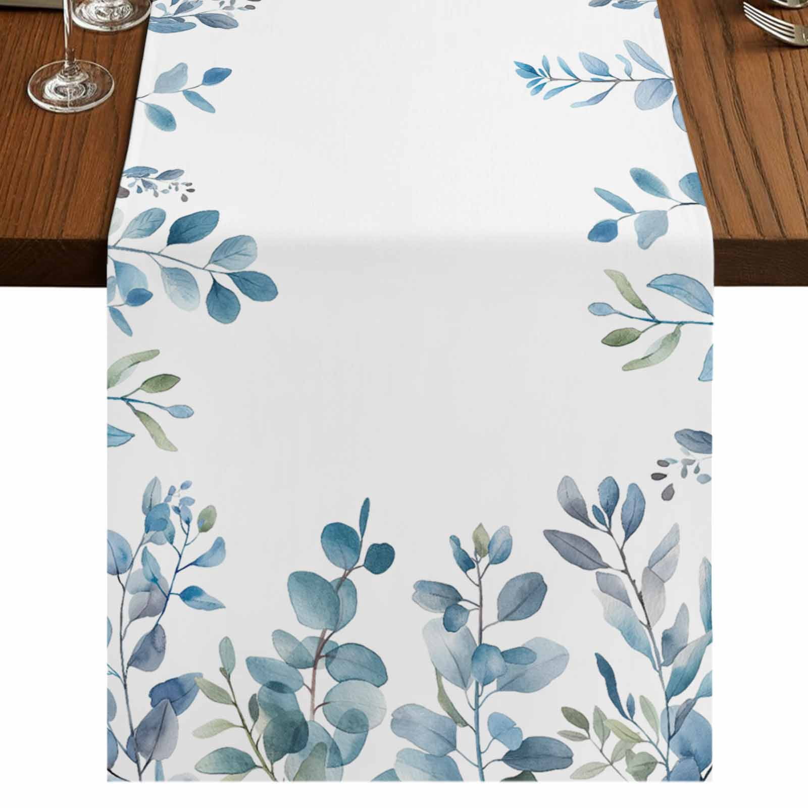 Blue Eucalyptus Leaves Short Table Runner 36 Inches Long,Watercolor ...