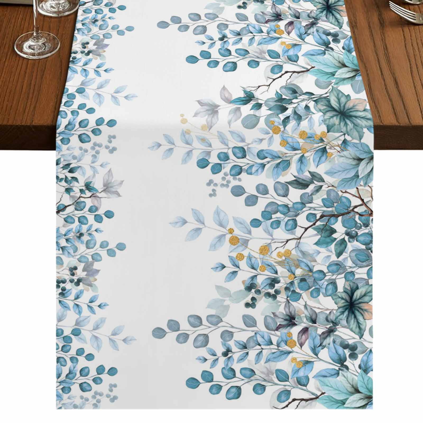 Blue Eucalyptus Leaves Short Table Runner 60 Inches Long,Farmhouse ...