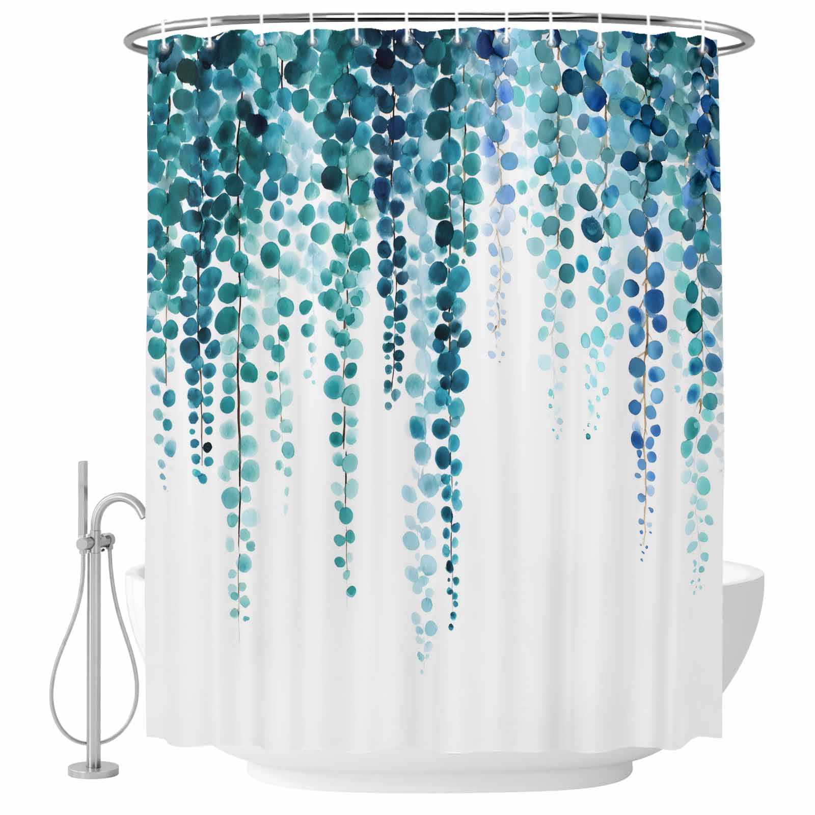 Blue Eucalyptus Leaves Shower Curtain for Bathroom, Summer Watercolor ...