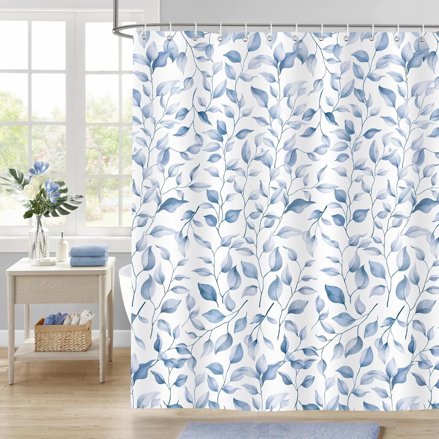 Blue Eucalyptus Leaves Shower Curtain Floral Winter Watercolor Shower ...