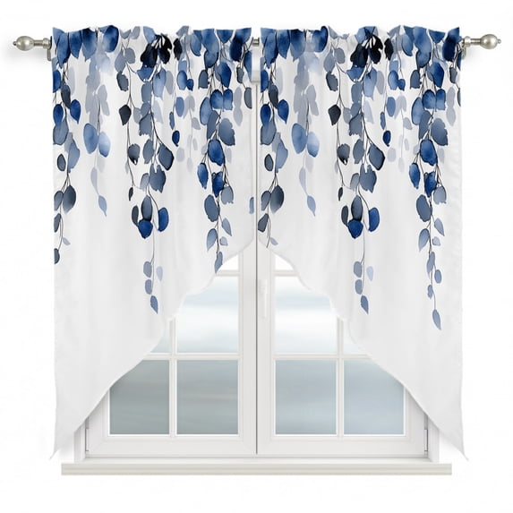 Blue Eucalyptus Leaves Swag Curtain Valance for Window 2 Panels Rustic ...