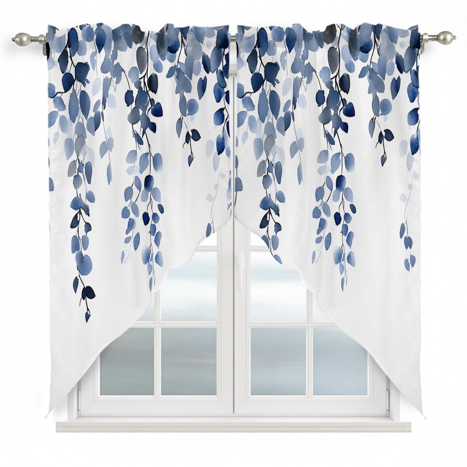 Blue Eucalyptus Leaves Swag Curtain Valance for Window 2 Panels ...
