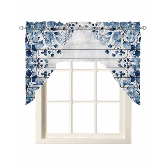 Blue Eucalyptus Leaves Swag Valances for Windows, Rustic Botanical ...