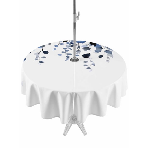 Blue Eucalyptus Leaves Table Cloth Round Tablecloth, Summer Botanical ...