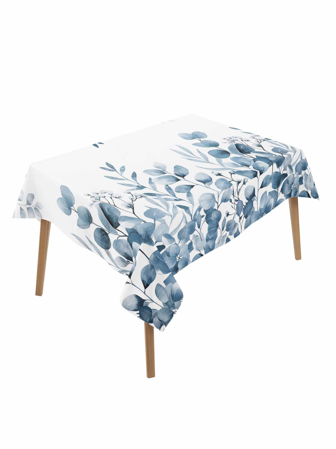 Blue Eucalyptus Leaves Table Cloth, Watercolor Spring Summer Botanical ...