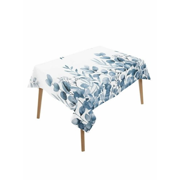 Blue Eucalyptus Leaves Table Cloth, Watercolor Spring Summer Botanical ...