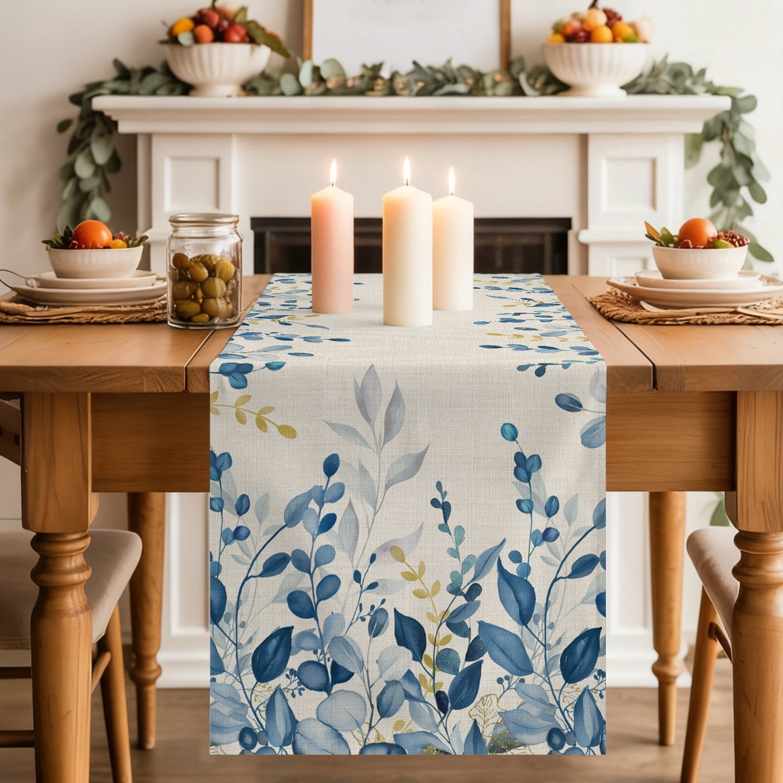 Blue Eucalyptus Leaves Table Runner 13x60 Inch Vintage Farm Plants ...