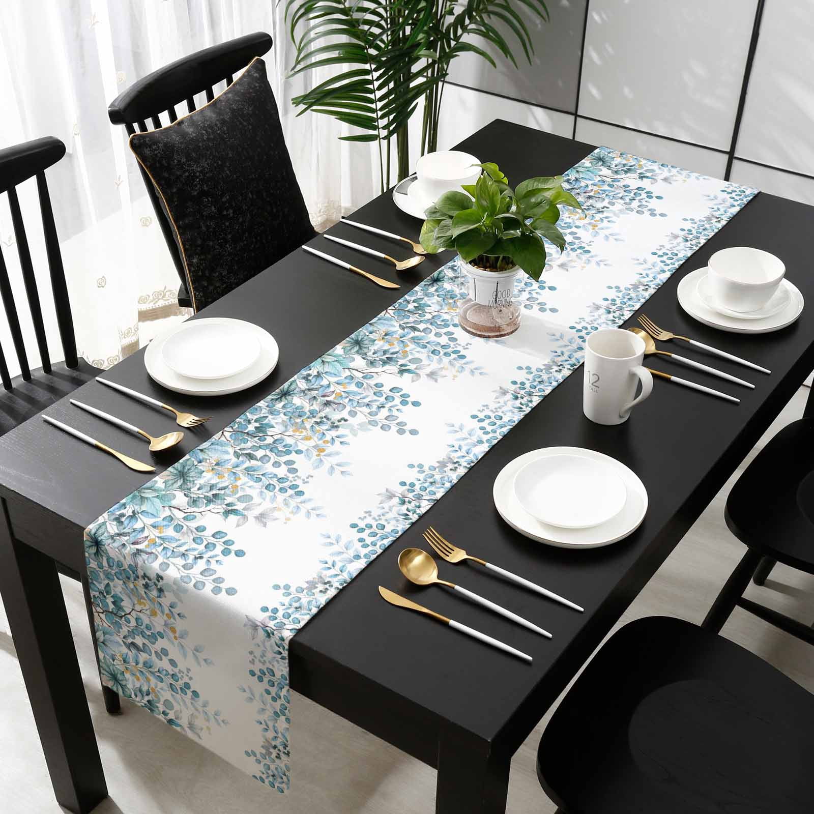 Blue Eucalyptus Leaves Table Runner 72 Inches Long, Farmhouse ...
