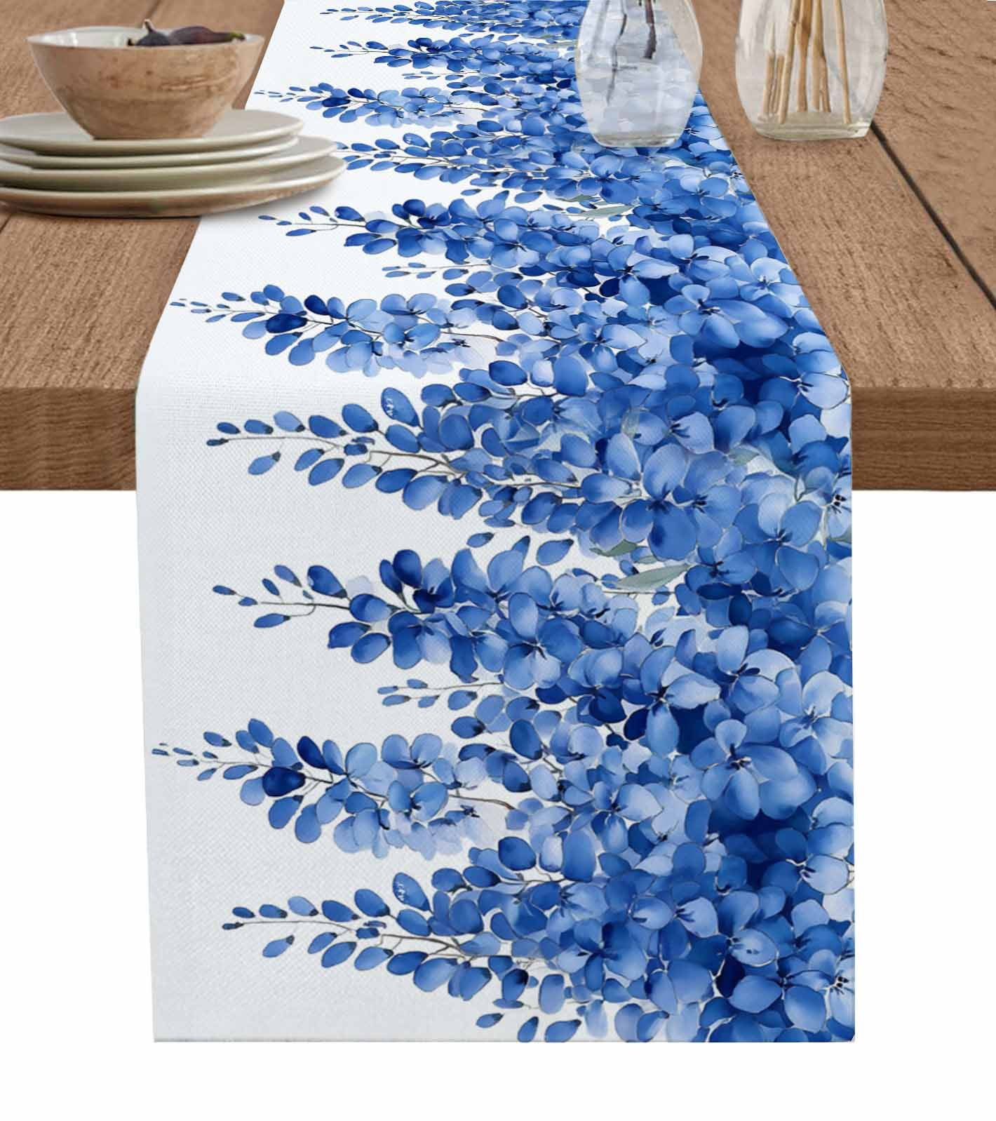 Blue Eucalyptus Leaves Table Runner 90 Inches, Botanical Foliage Spring ...