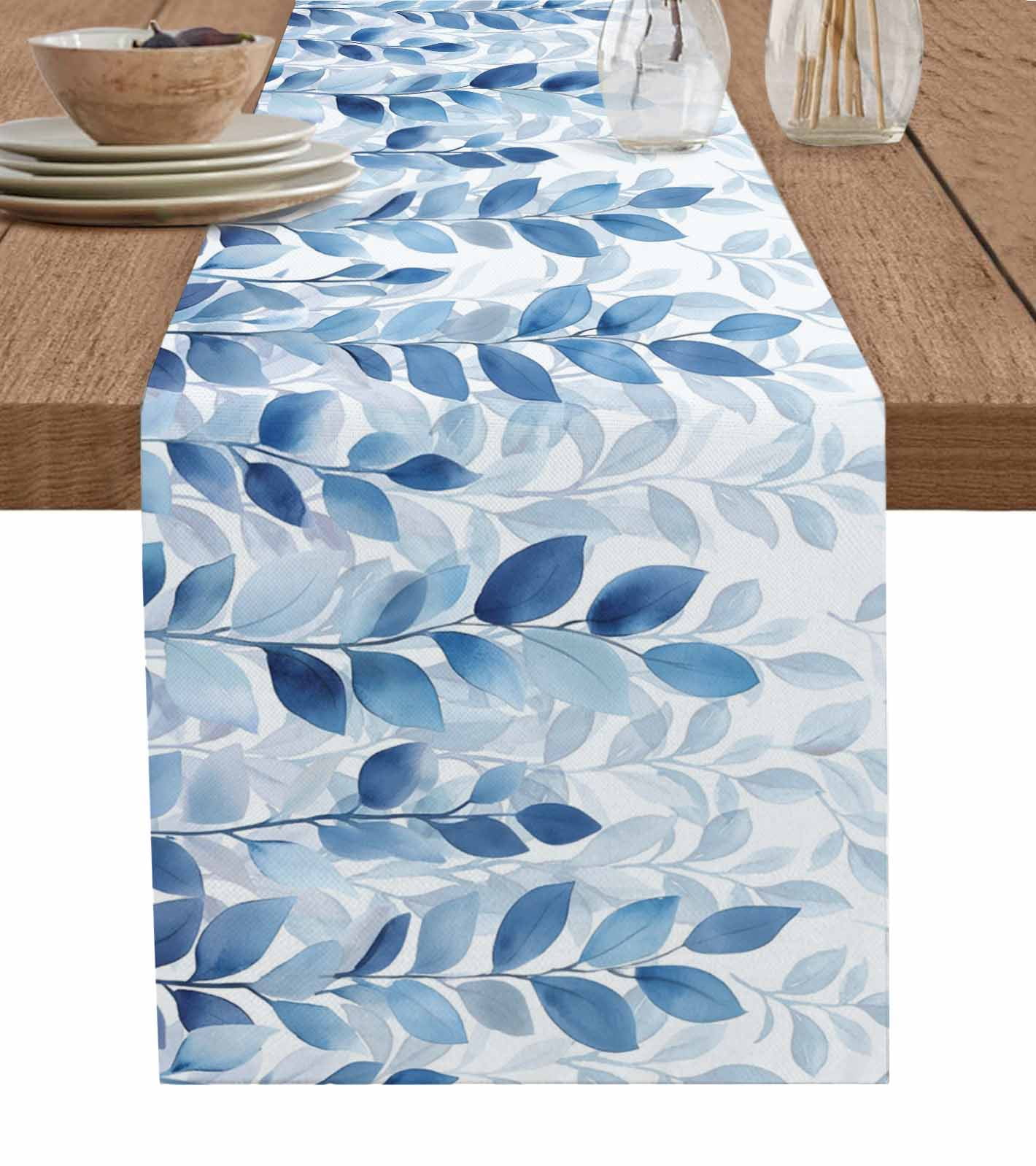 Blue Eucalyptus Leaves Table Runner Farmhouse Botanical Plants Floral ...