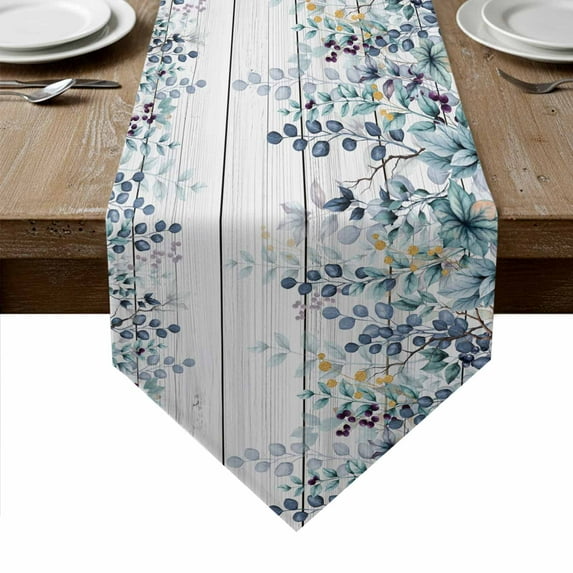 Blue Eucalyptus Leaves Table Runner Linen Burlap Table Runner 72 Inches ...