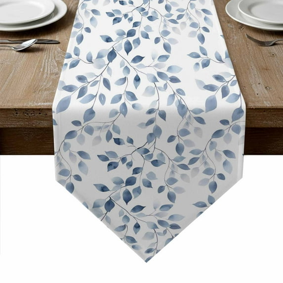 Blue Eucalyptus Leaves Table Runner Linen Burlap Table Runner 90 Inches ...