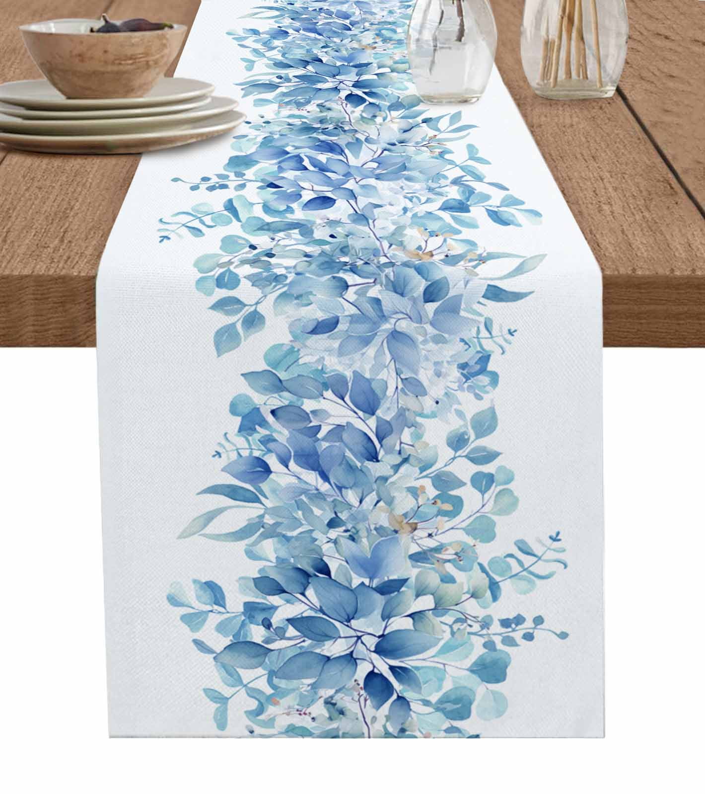 Blue Eucalyptus Leaves Table Runner Spring Summer Botanical Floral ...
