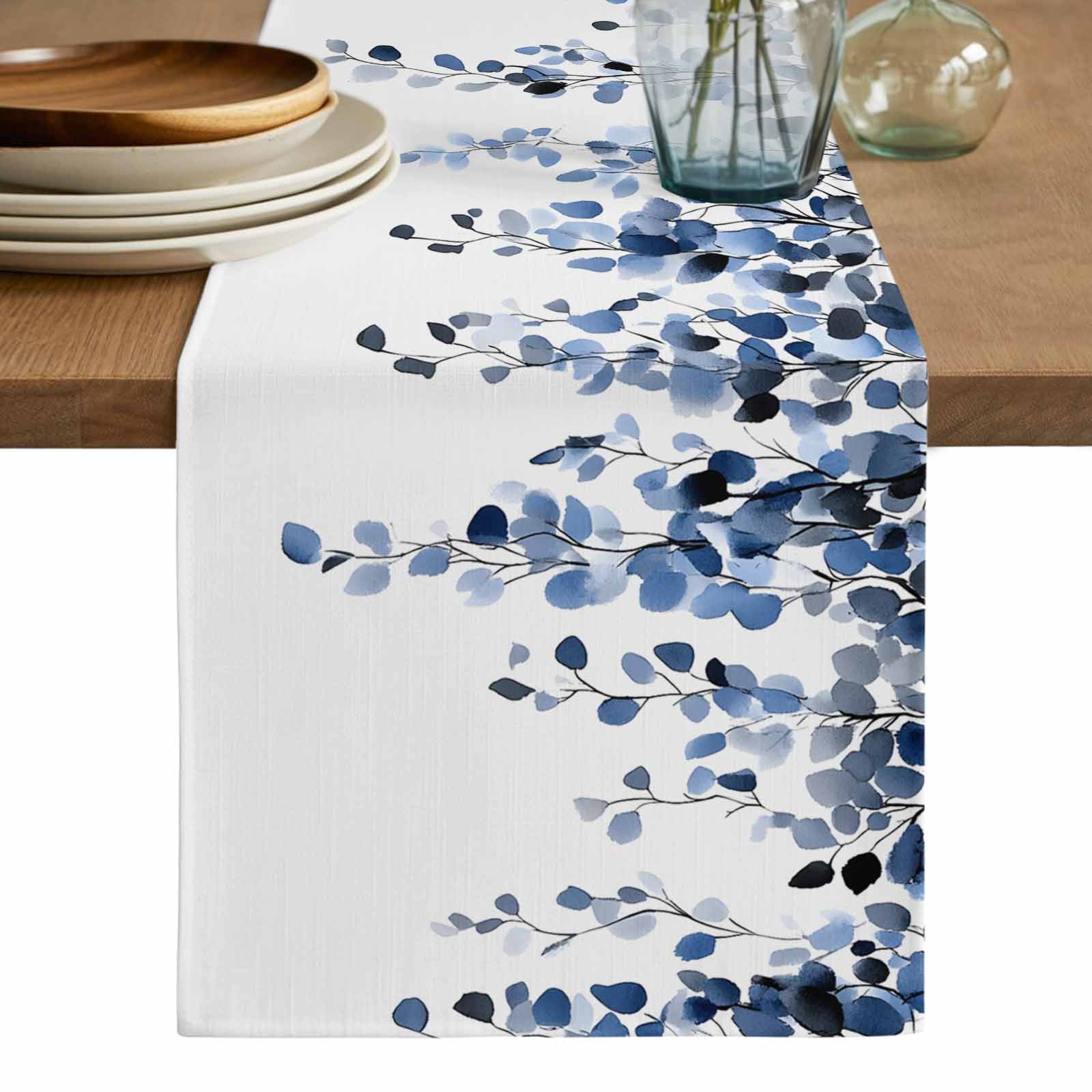 Blue Eucalyptus Leaves Table Runner, Weeping Spring Botanical Summer ...