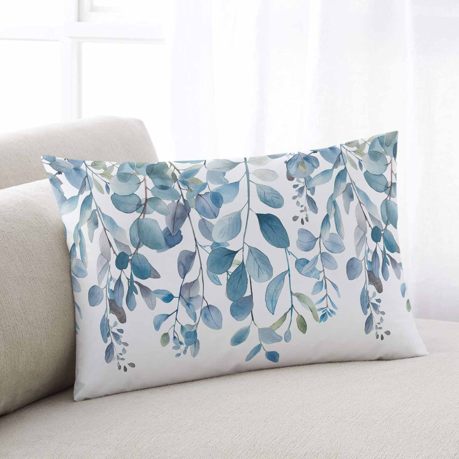 Blue Eucalyptus Leaves Throw Pillow Cover, Pillowcase Protectors with ...