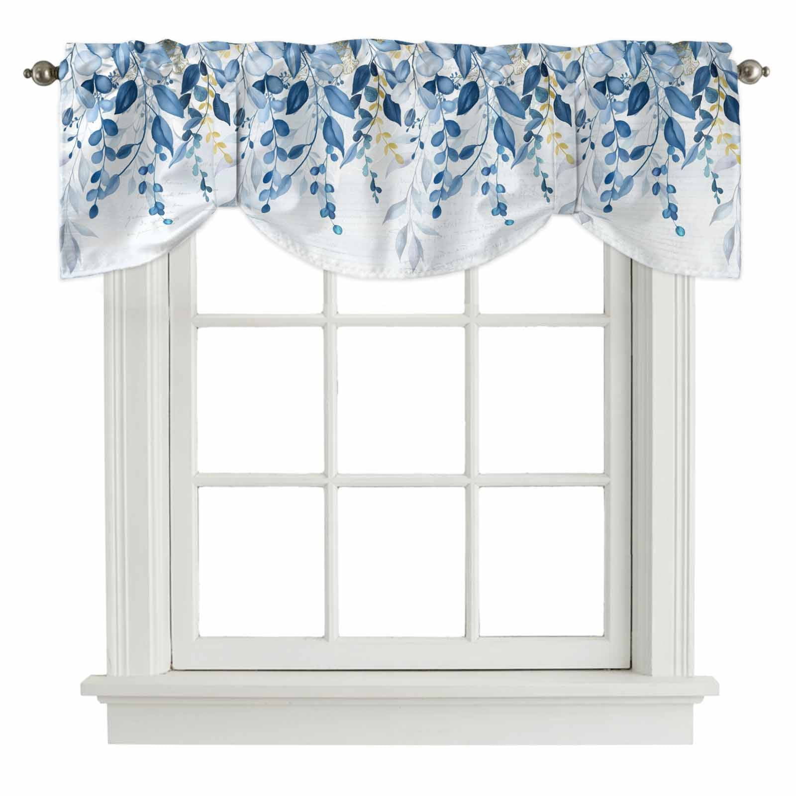 Blue Eucalyptus Leaves Tie Up Valance Curtains Farm Plants Paper ...