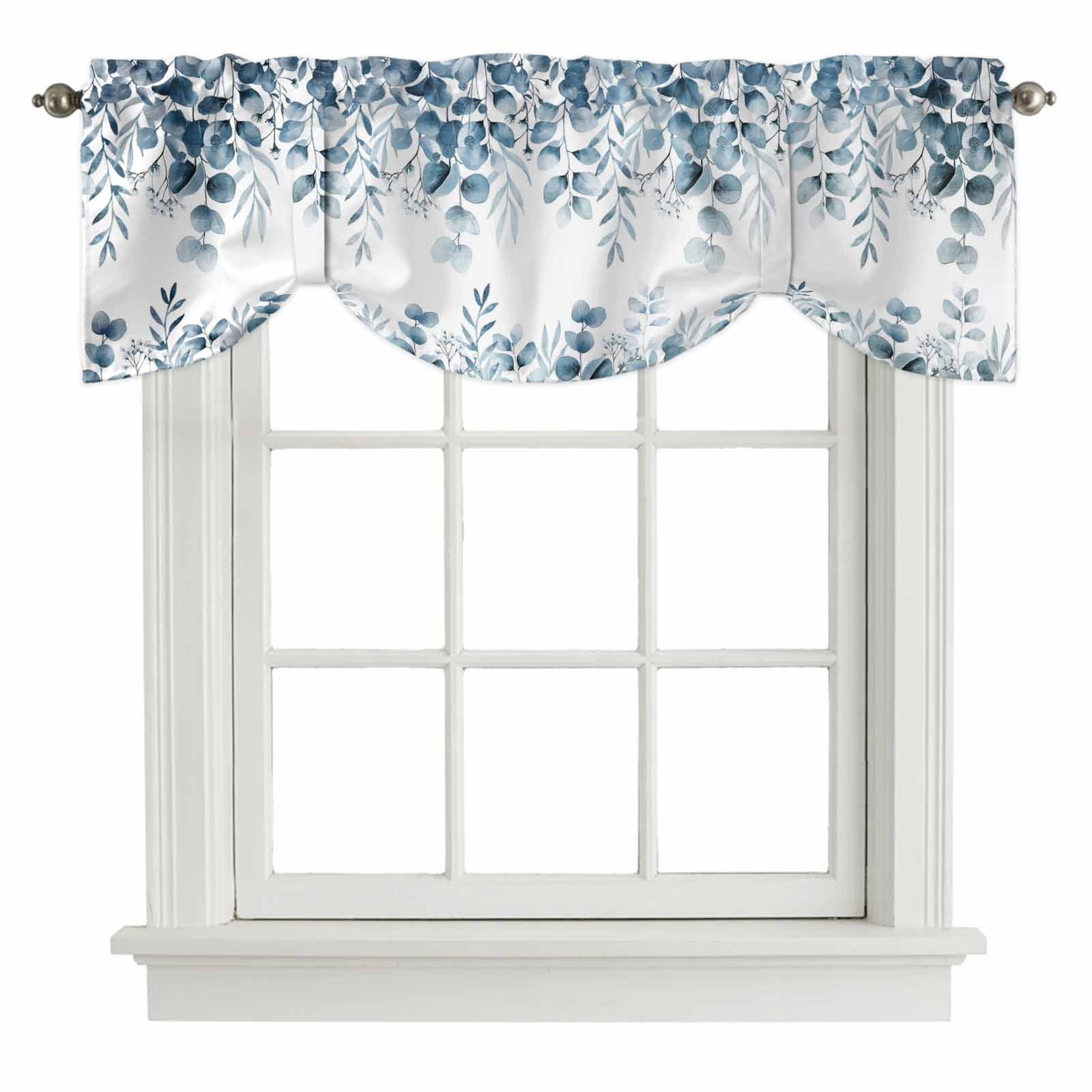Blue Eucalyptus Leaves Tie Up Valance Curtains Spring Summer Botanical ...