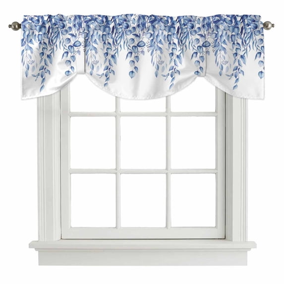 Blue Eucalyptus Leaves Tie Up Valance Curtains Summer Farmhouses ...