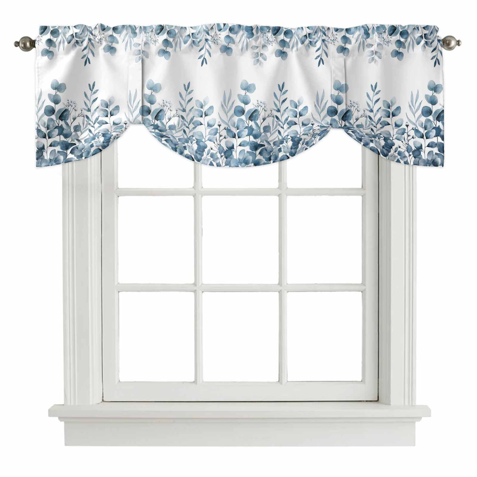 Blue Eucalyptus Leaves Tie Up Valance Curtains Summer Plants Leaf ...