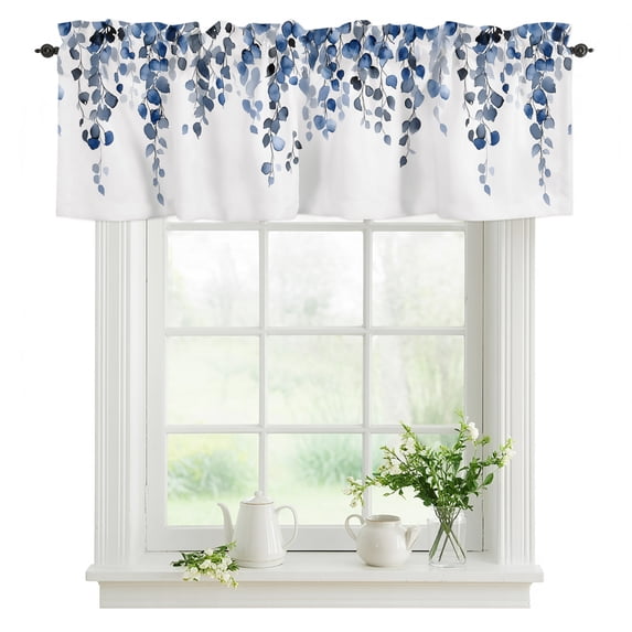 Blue Eucalyptus Leaves Valances for Windows, Rustic Summer Watercolor ...